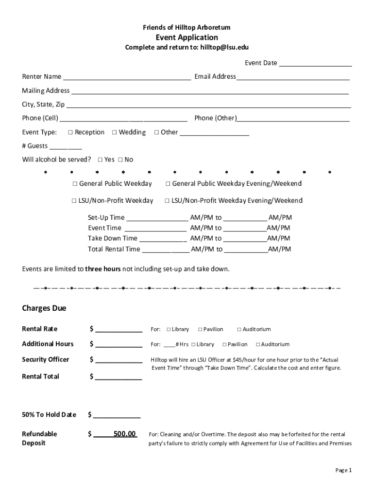 Fillable Online Friends of Hilltop Arboretum - Event Application - LSU ...