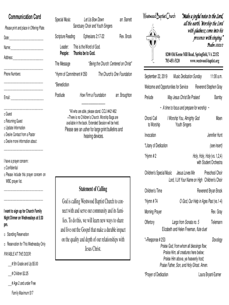 Fillable Online 092219 music dedication Sunday - Clover Sites Fax Email ...