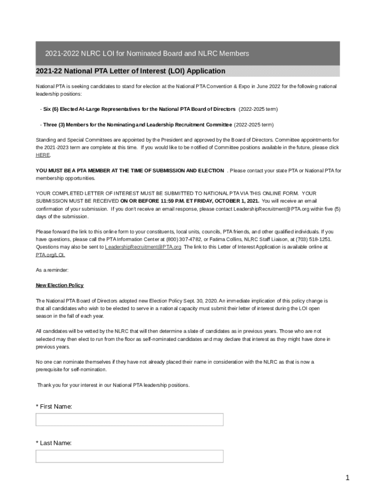 Fillable Online 2021-2022 NLRC LOI for Nominated Board and NLRC Members ...