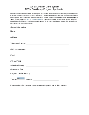 Fillable Online www.va.govApplicationNPResidencyProgramVA STL Health Care System APRN Residency ...