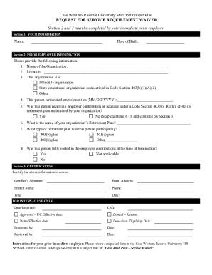 Fillable Online Case Western Reserve University Staff Retirement Plan - Request for Service ...