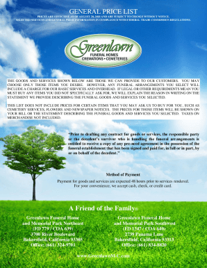 Fillable Online www.ftc.govpdfSample1-general-price-list1Sample Price ...