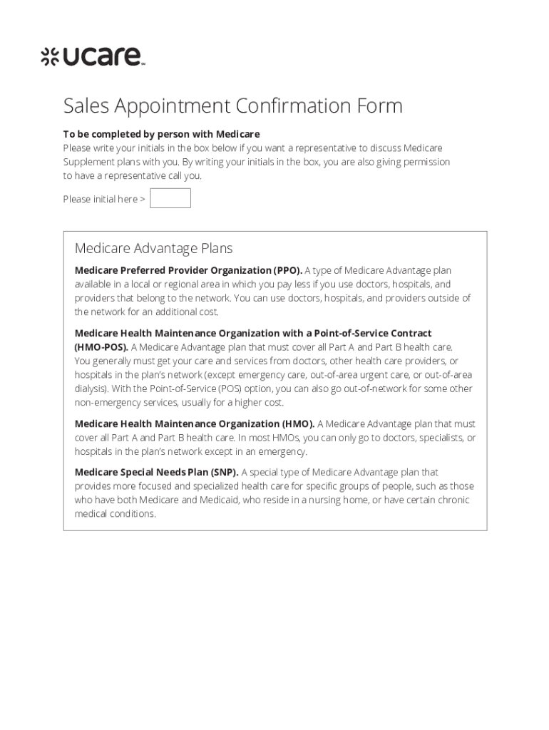 Fillable Online Sales Appointment Confirmation Form - UCare Fax Email ...