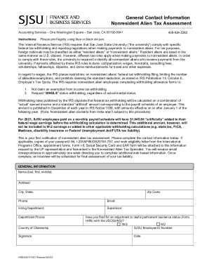 Fillable Online General Contact Information Nonresident Alien Tax ...