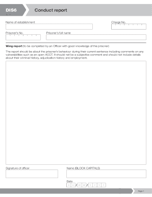 Fillable Online Prison forms - DIS6 - Conduct report. Prisons Fax Email ...