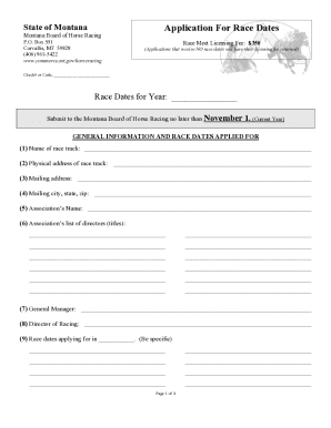 Fillable Online commerce mt Race Date Application Form. Race Date ...