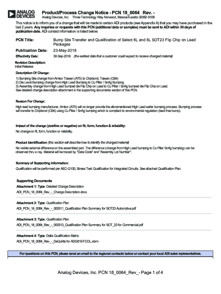 Fillable Online ADI PCN 18 0064 Rev - Form - Mouser Electronics Fax ...