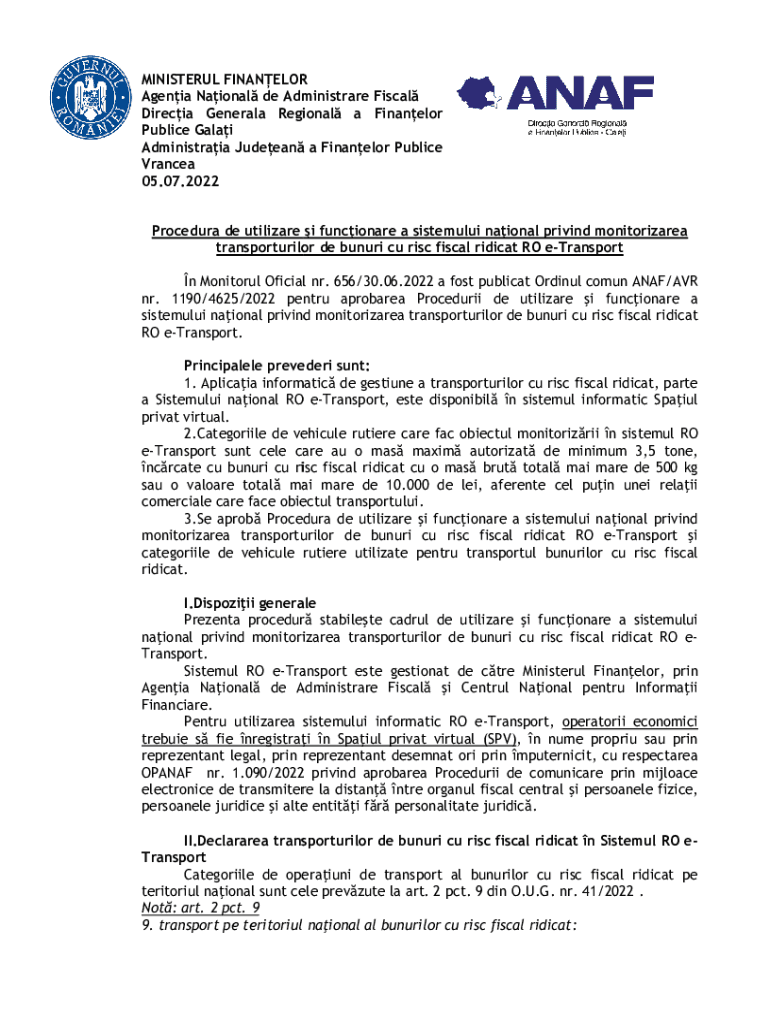 Fillable Online Proc RO e Transport - ANAF Fax Email Print - pdfFiller