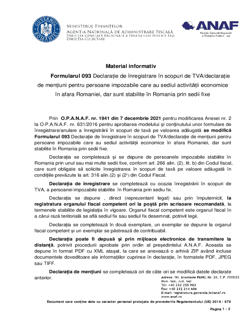 Fillable Online static.anaf.rostatic10DECLARATIE DE INREGISTRARE IN ...