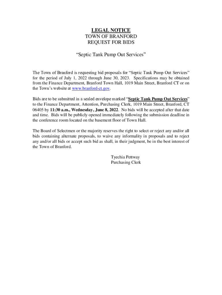 Fillable Online LEGAL NOTICE TOWN OF BRANFORD REQUEST FOR BIDS ... Fax ...