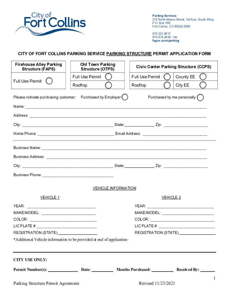Fillable Online city of fort collins parking service parking structure ...