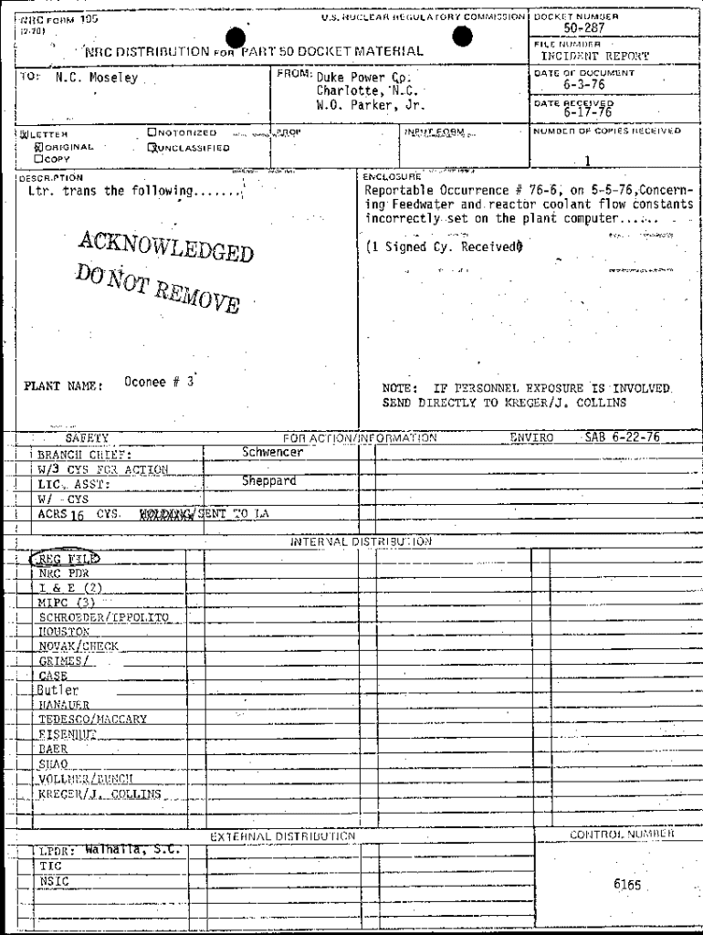 Fillable Online Oconee, Unit 3 - Reportable Report RO-287/76-6 ...