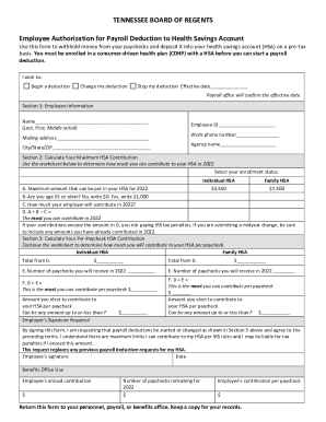 Fillable Online www.tnstate.eduhrHSA EMPLOYEE CONTRIBUTION ...