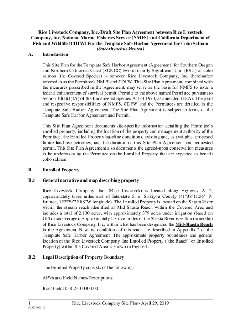 Fillable Online draft site plan agreement for the template safe harbor ...