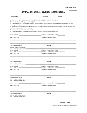 Fillable Online GENEVA HIGH SCHOOL - GIVE HOURS RECORD FORM Fax Email ...
