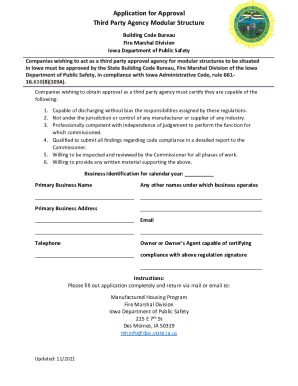 Fillable Online Application for Approval Third Party Agency Modular ...