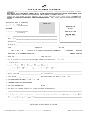 Fillable Online Minister - Application for Upgrade to Ordination copy Fax Email Print - pdfFiller
