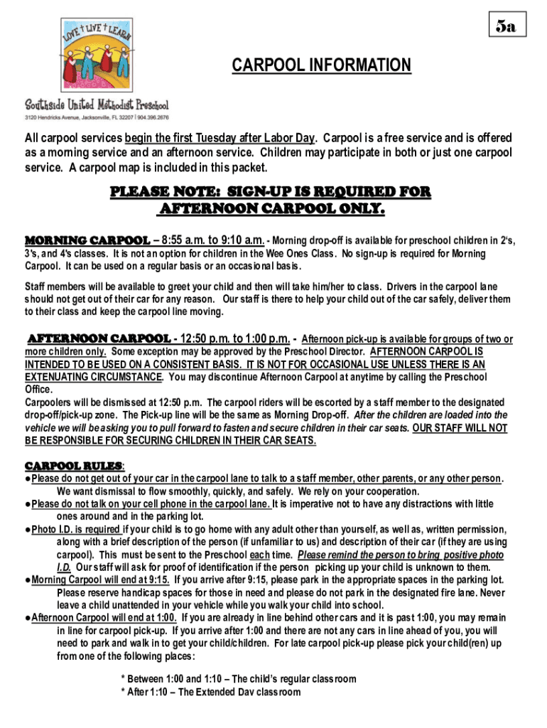 Fillable Online CARPOOL SIGN-UP FORM Fax Email Print - pdfFiller
