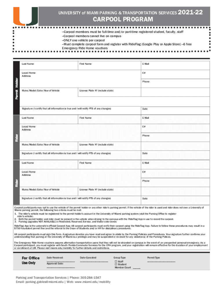 Fillable Online pt.fop.miami.eduParking and Transportation - University ...