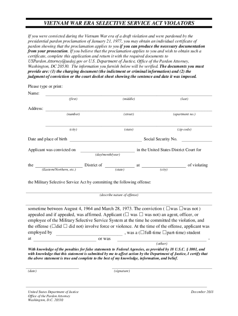 Fillable Online Vietnam War Era Pardon Instructions - United States ...