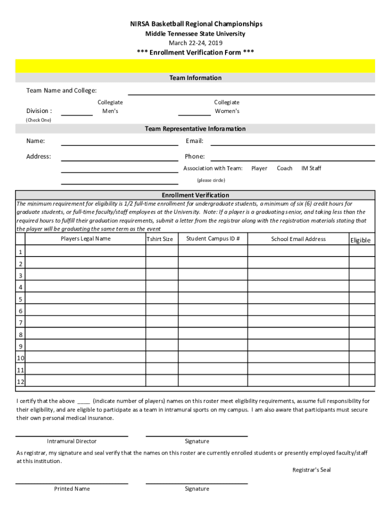 Fillable Online Enrollment Verification Form Fax Email Print - pdfFiller