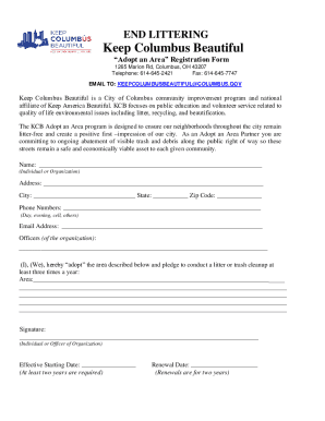 Fillable Online Adopt an Area Registration Form - Columbus Fax Email ...