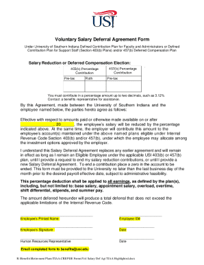 Fillable Online www.usi.edumedia5631370Voluntary Salary Deferral Agreement Form - USI Fax Email ...