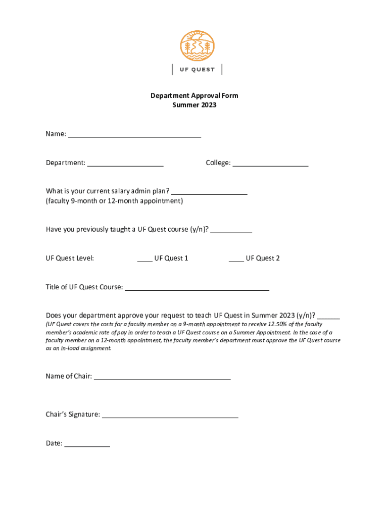 Fillable Online undergrad aa ufl Department Approval Form Summer 2023 - undergrad.aa.ufl.edu Fax ...