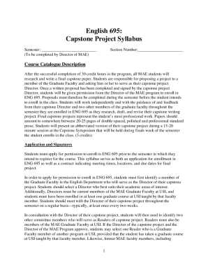 Fillable Online English 695: Capstone Project Syllabus - University of Southern Indiana Fax ...
