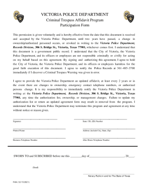 Fillable Online VICTORIA POLICE DEPARTMENT - Criminal Trespass ...