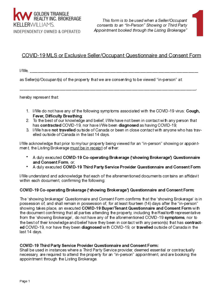 Fillable Online 1 -COVID-19 Seller and Occupant Form Fax Email Print ...