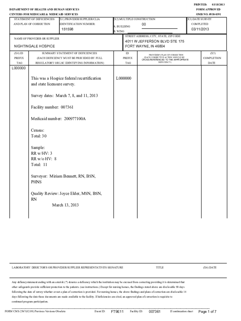 Fillable Online L000000 This was a Hospice federal recertification and ...