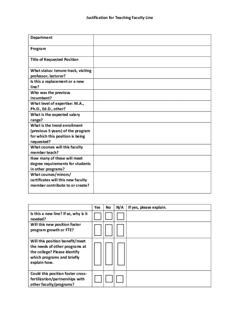 Fillable Online Justification for Teaching Faculty Line Department Fax ...
