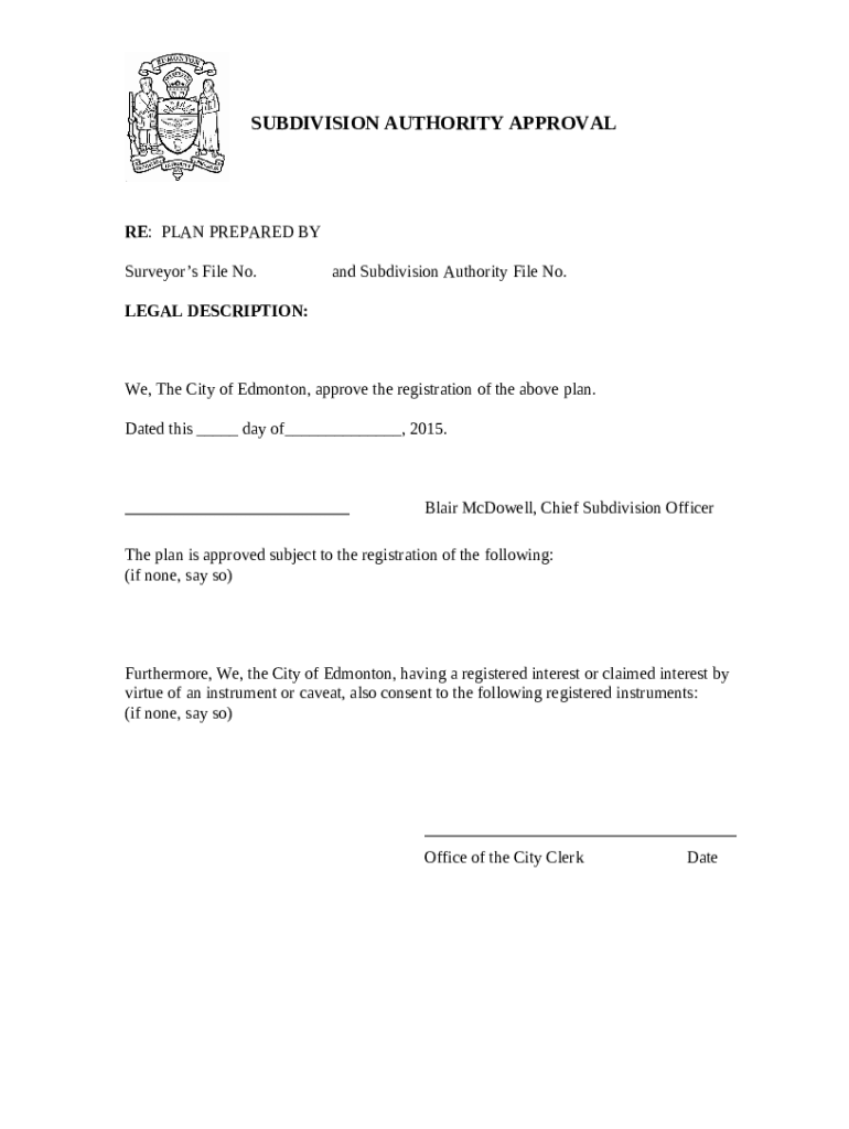 Subdivision Authority Clerk Approval . Subdivision Authority Clerk ...