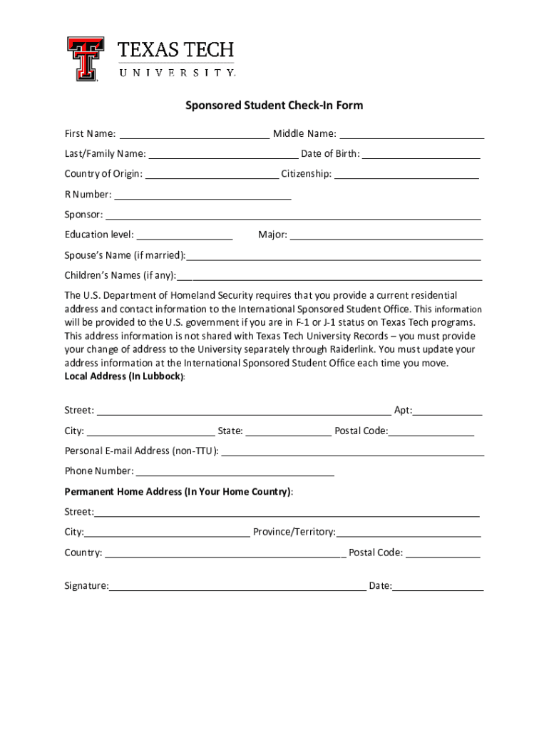 Fillable Online Sponsored Student Check-In Form Fax Email Print - pdfFiller