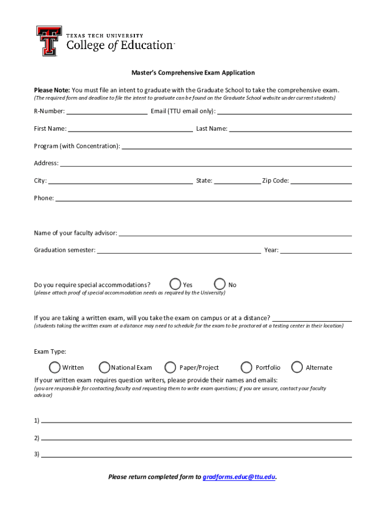 Fillable Online form.jotform.com1103574937Masters Comprehensive Exam ...
