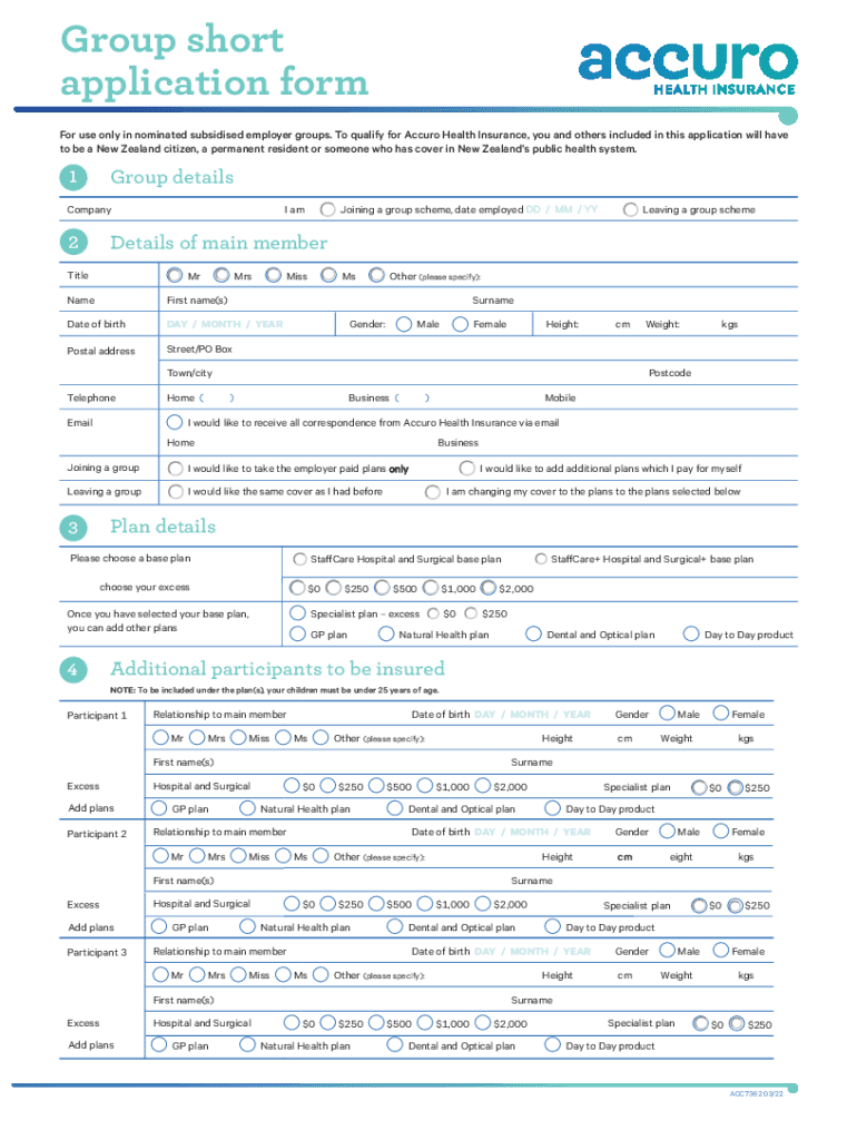 Fillable Online www.uslegalforms.comform-library517024-groupGroup Short Application Form ...
