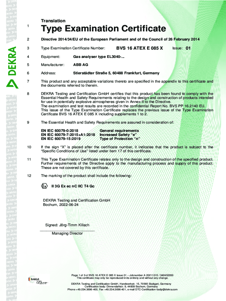 Fillable Online Type Examination Certificate - ABB Fax Email Print ...