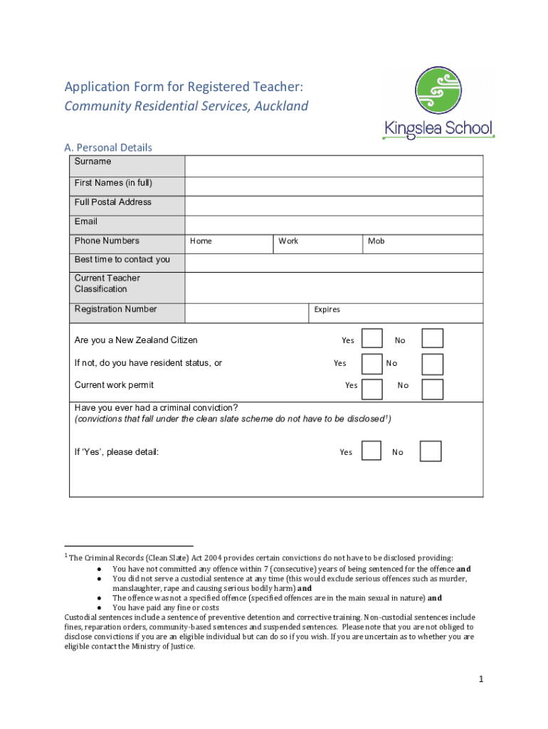 Fillable Online Application Form for Registered Teacher - AWS Fax Email Print - pdfFiller