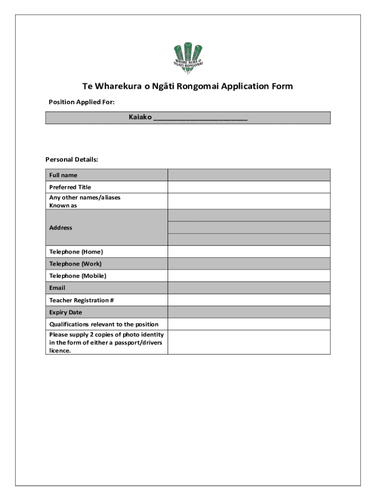 Fillable Online Te Wharekura o Ngti Rongomai Application Form - Amazon ...