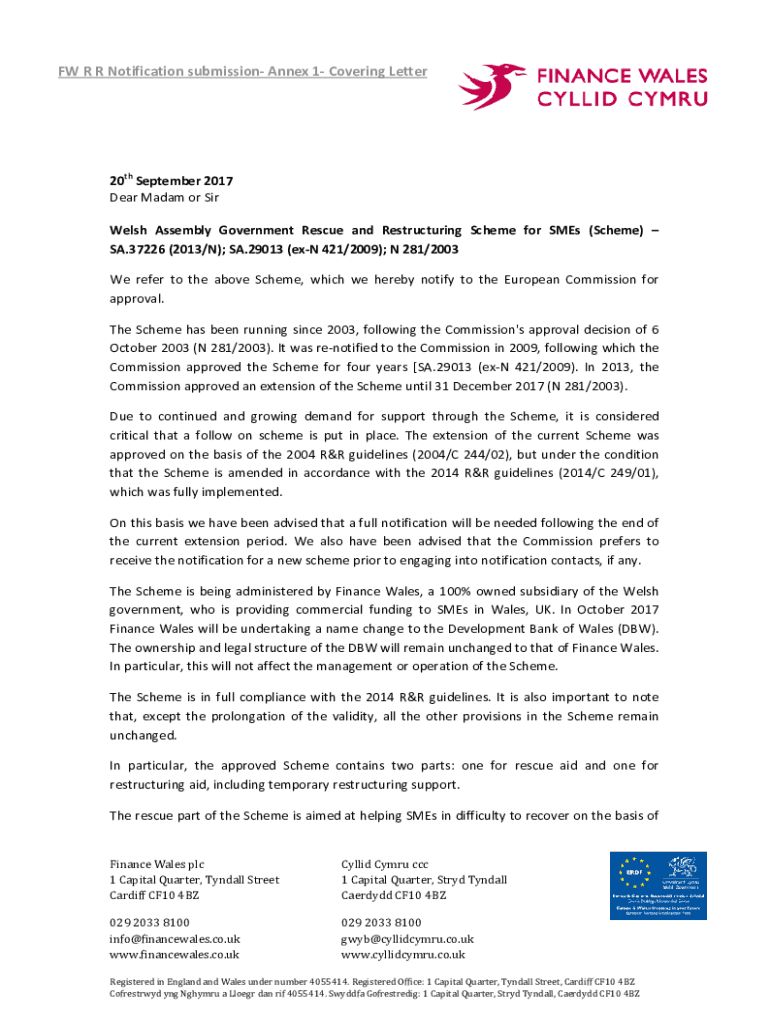 Fillable Online 2. FW R R Notification Form - ANNEX 1 - Covering Letter ...