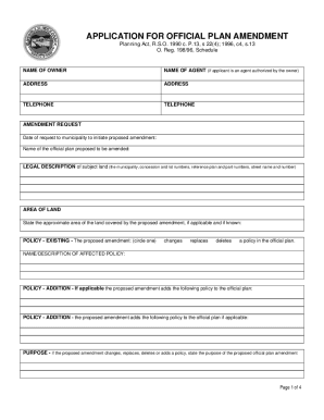 Fillable Online APPLICATION FOR OFFICIAL PLAN AMENDMENT - County of ...
