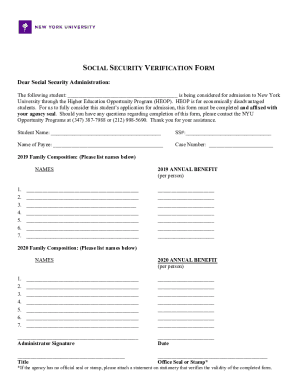 Fillable Online www.nyu.educontentdam2019 Social Security Verification ...