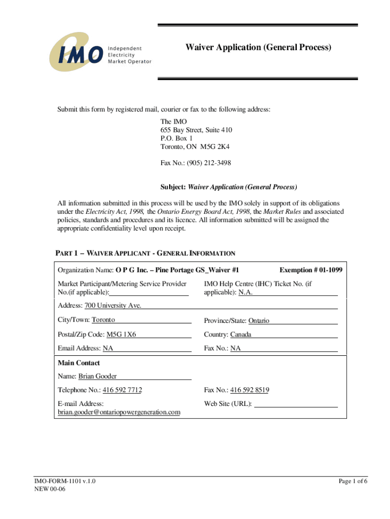 Fillable Online Fillable Online ieso 01-1040 CNP Waiver Application for ...