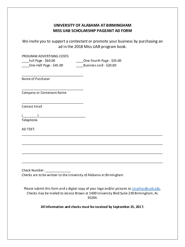 Fillable Online UNIVERSITY OF ALABAMA AT BIRMINGHAM MISS UAB ...