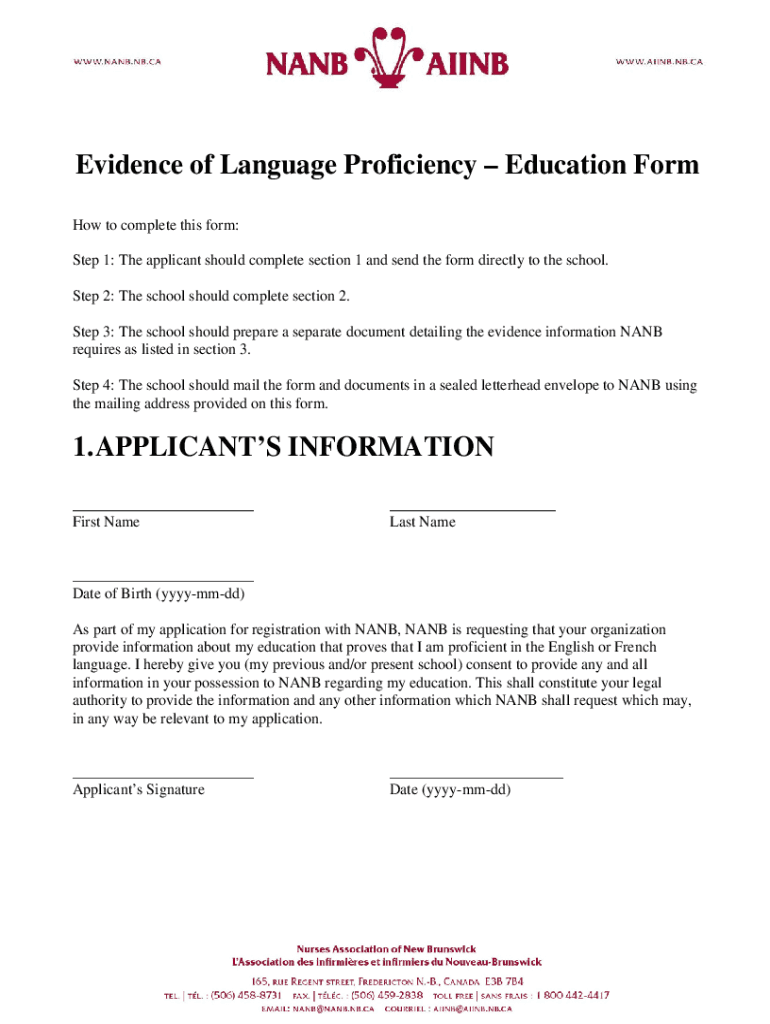 Fillable Online www.nanb.nb.camediageneralNANB - Evidence of Language Proficiency - Experience ...