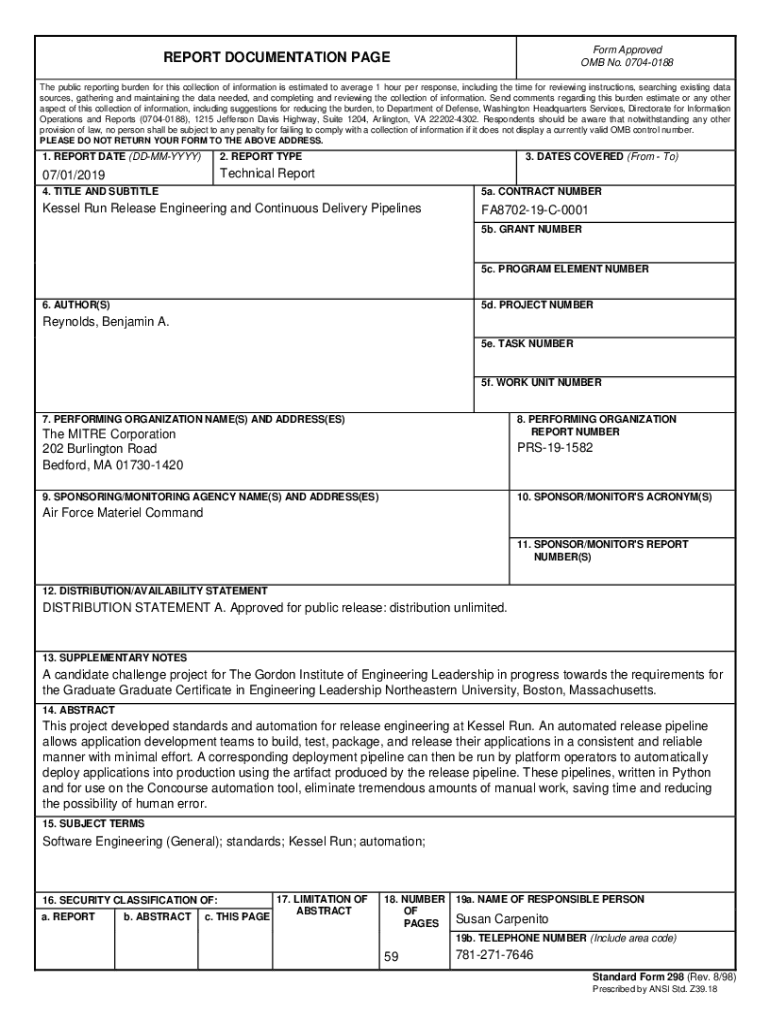Fillable Online Form Approved REPORT DOCUMENTATION PAGE OMB NO. 0704 ...