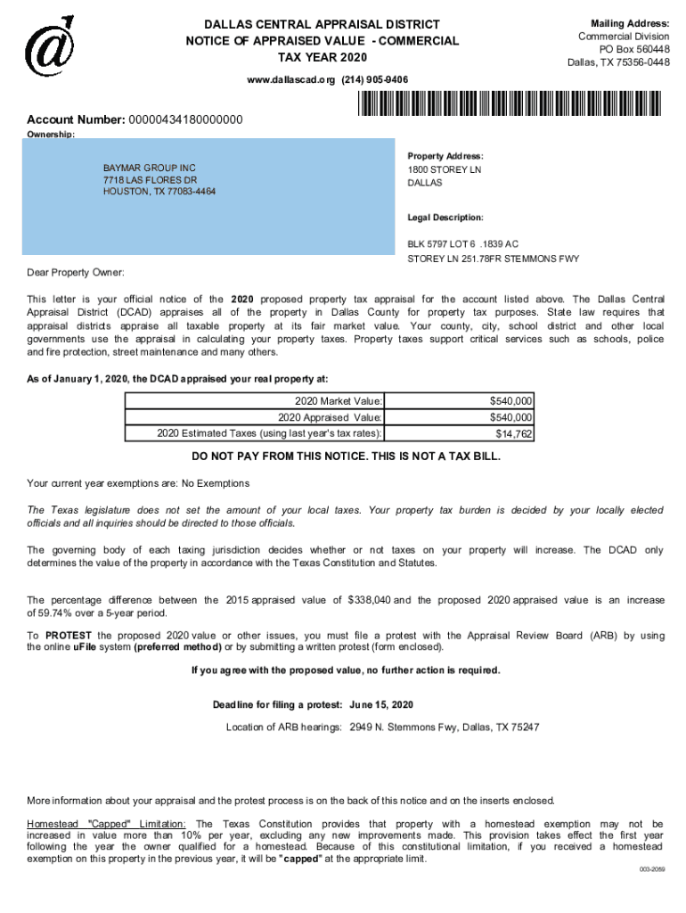 Fillable Online DALLAS CENTRAL APPRAISAL DISTRICT Mailing Address: TAX YEAR 2022 ... Fax Email ...