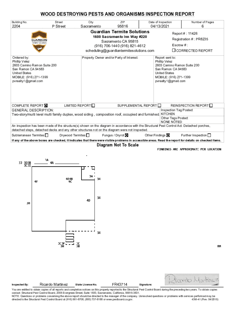 Fillable Online Wood Destroying Insect Inspection Report - United ...