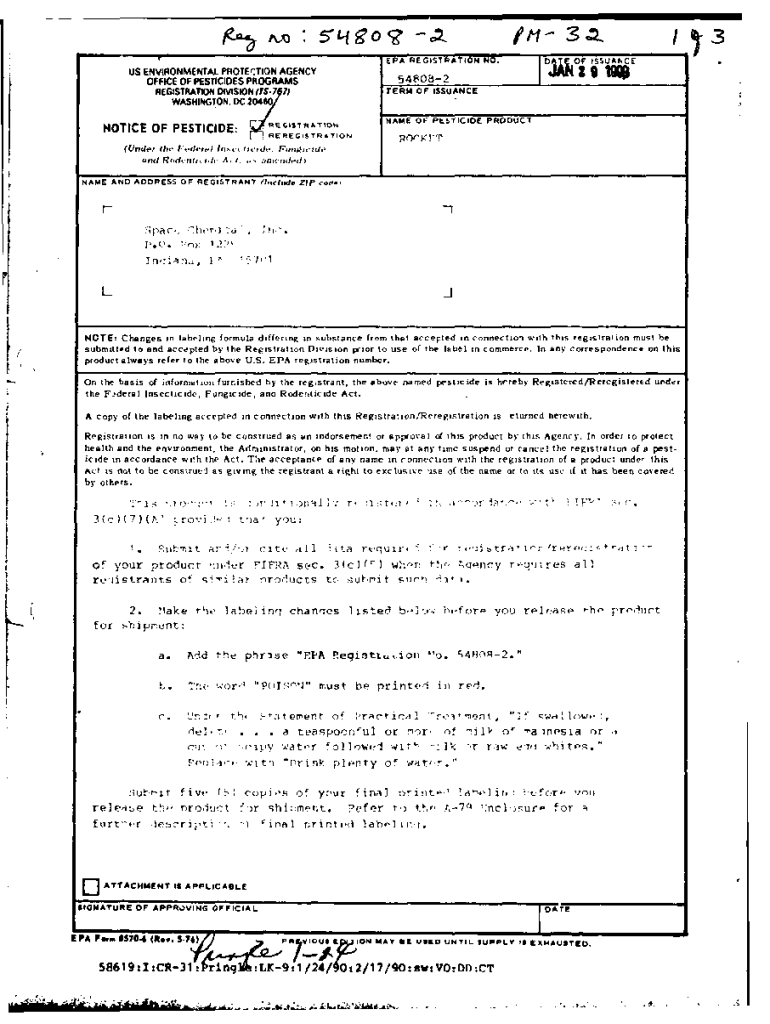 Fillable Online U.S. EPA, Pesticide Product Label, ROCKET, 01/29/1990 ...